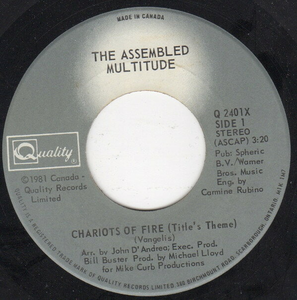 ・アーティスト Assembled Multitude ・タイトル Chariots Of Fire (Title's Theme) ・レーベル・型番 Quality Q2401X ・フォーマット 7インチレコード ・コンディション(盤) ...