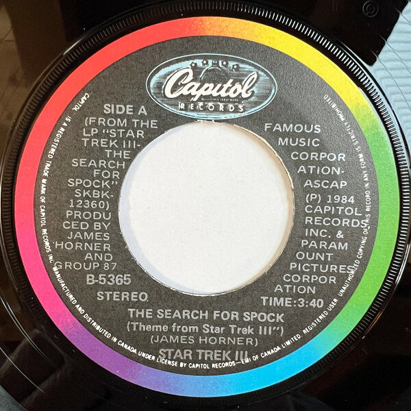 ・アーティスト James Horner ・タイトル The Search For Spock (Theme From "Star Trek III") ・レーベル・型番 Capitol Records B5365 ・フォーマット 7インチ...