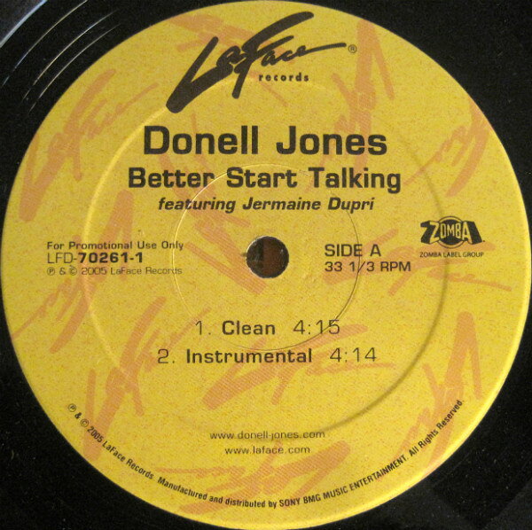 ・アーティスト Donell Jones, Jermaine Dupri ・タイトル Better Start Talking ・レーベル・型番 Laface Records LFD702611PROMO ・フォーマット 12インチレコード...