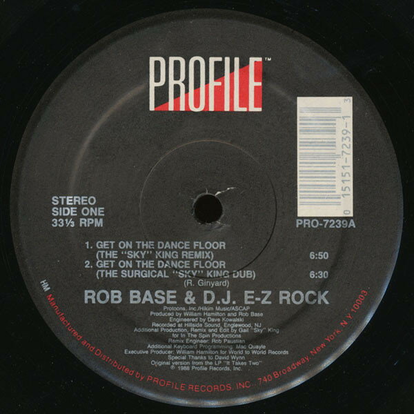 ・アーティスト Rob Base & DJ E-Z Rock ・タイトル Get On The Dance Floor ・レーベル・型番 Profile Records PRO7239 ・フォーマット 12インチレコード ・コンディション(...