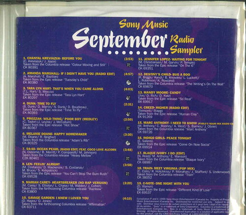 ・アーティスト Various ・タイトル Sony Music September 1999 Radio Sampler ・レーベル・型番 SONY MUSIC SMPD91 ・フォーマット CD ・コンディション(盤) 良い (VG+)...