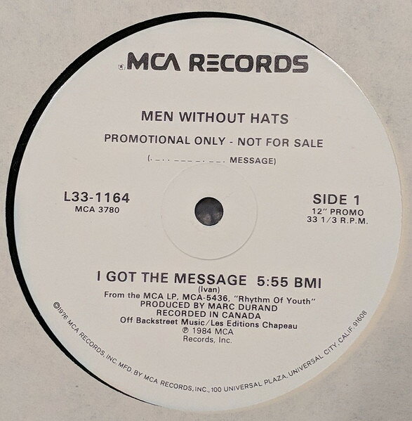 ・アーティスト Men Without Hats ・タイトル I Got The Message ・レーベル・型番 MCA Records L331164PROMO ・フォーマット LPレコード ・コンディション(盤) 良い (VG+) ・...
