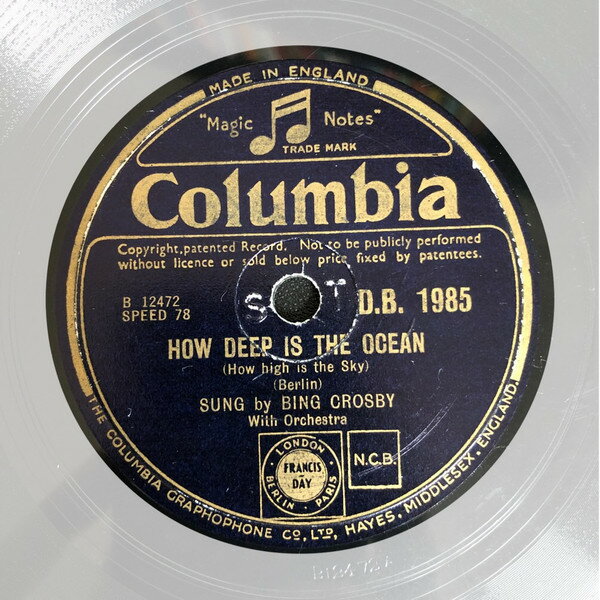 ・アーティスト Bing Crosby ・タイトル How Deep Is The Ocean / Try A Little Tenderness ・レーベル・型番 COLUMBIA DB1985 ・フォーマット 78回転SP盤レコード ・...