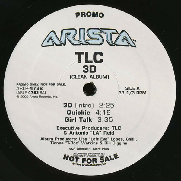 ・アーティスト TLC ・タイトル 3D (Clean Album) ・レーベル・型番 Arista ARLP4792 ・フォーマット LPレコード ・コンディション(盤) 良い (VG+) ・コンディション(ジャケット) プレインカバー（...