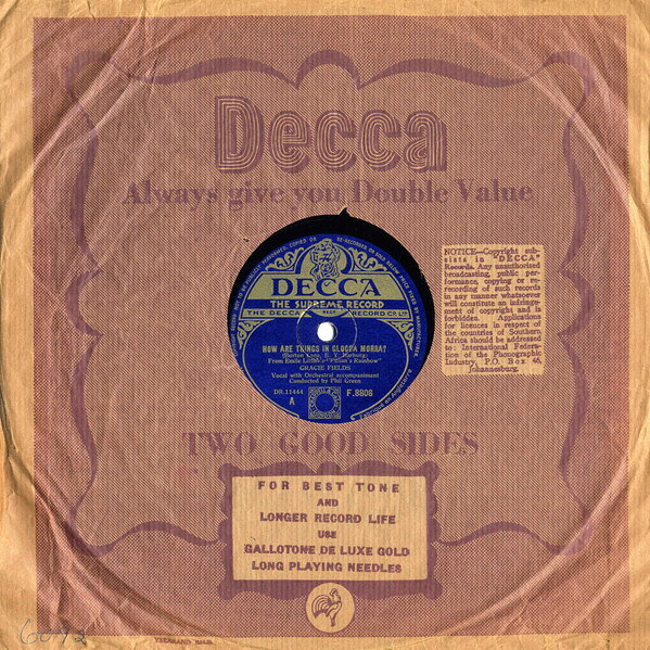 ・アーティスト Gracie Fields ・タイトル How Are Things In Glocca Morra? / If This Isnt Love ・レーベル・型番 DECCA F8808 ・フォーマット 78回転SP盤レコード...