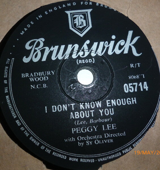 ・アーティスト Peggy Lee ・タイトル I Dont Know Enough About You / Where Flamingos Fly ・レーベル・型番 BRUNSWICK 05714 ・フォーマット 78回転SP盤レコード ...