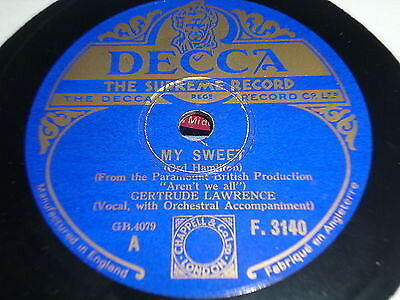 ・アーティスト Gertrude Lawrence ・タイトル My Sweet / Someday Ill Find You ・レーベル・型番 DECCA F3140 ・フォーマット 78回転SP盤レコード ・コンディション(盤) 良い ...
