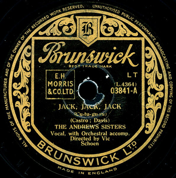 ・アーティスト Andrews Sisters ・タイトル Jack, Jack, Jack / Too Fat Polka ・レーベル・型番 BRUNSWICK 03841 ・フォーマット 78回転SP盤レコード ・コンディション(盤) ...