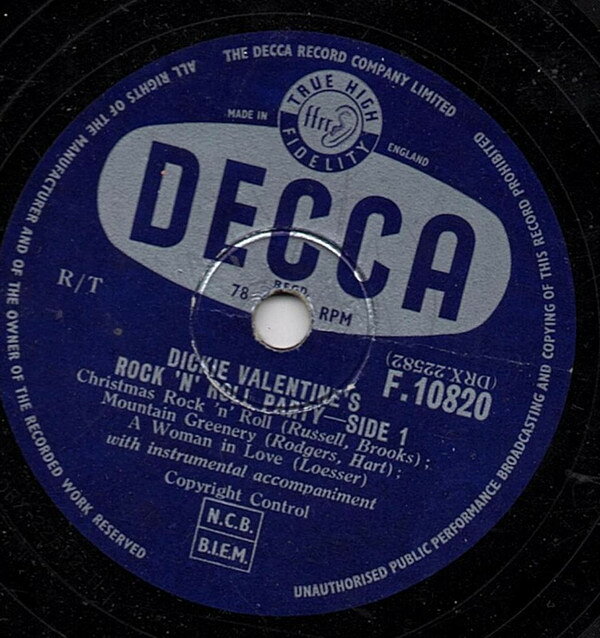 ・アーティスト Dickie Valentine ・タイトル Dickie Valentines Rock N Roll Party ・レーベル・型番 DECCA F10820 ・フォーマット 78回転SP盤レコード ・コンディション(盤)...