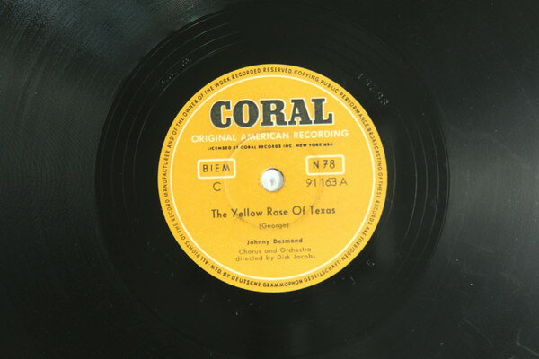 ・アーティスト Johnny Desmond ・タイトル The Yellow Rose Of Texas / Learnin' The Blues ・レーベル・型番 CORAL 91163 ・フォーマット 78回転SP盤レコード ・コンデ...