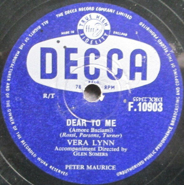 ・アーティスト Vera Lynn ・タイトル Dear To Me / Travellin Home ・レーベル・型番 PHILIPS F10903 ・フォーマット 78回転SP盤レコード ・コンディション(盤) 良い (VG+) ・コン...