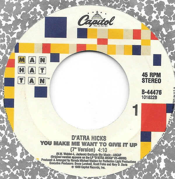 ・アーティスト D'Atra Hicks ・タイトル You Make Me Want To Give It Up ・レーベル・型番 Capitol Manhattan B44476 ・フォーマット 7インチレコード ・コンディション(盤)...