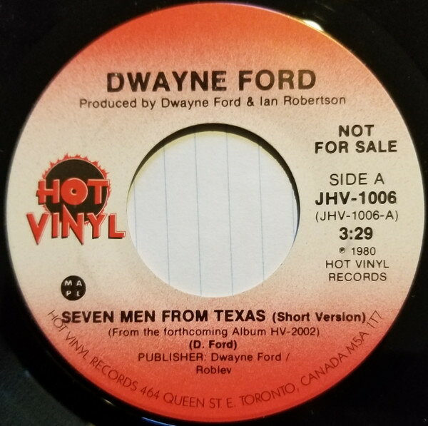 ・アーティスト Dwayne Ford ・タイトル Seven Men From Texas ・レーベル・型番 Hot Vinyl JHV1006PROMO ・フォーマット 7インチレコード ・コンディション(盤) 良い (VG+) ・コン...