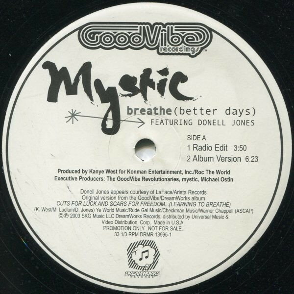 ・アーティスト Mystic (6), Donell Jones ・タイトル Breathe (Better Days) ・レーベル・型番 DreamWorks Records, Good Vibe Recordings DRMR13995...