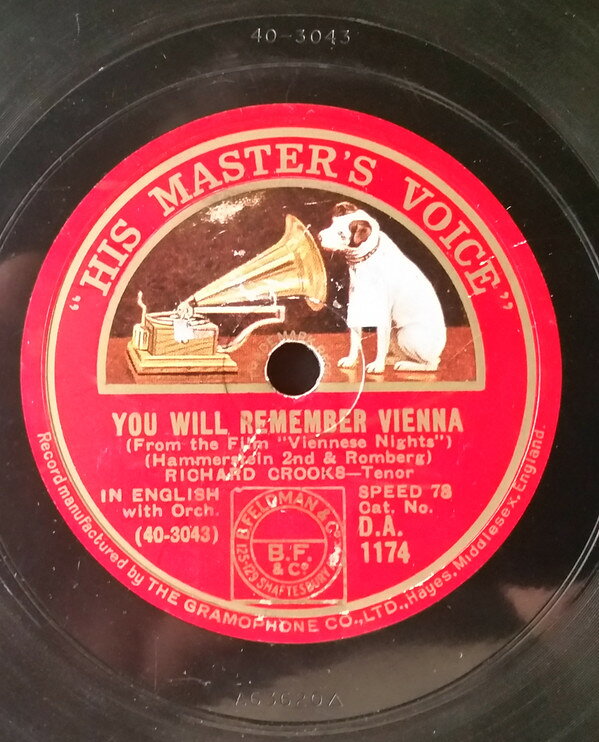・アーティスト Richard Crooks ・タイトル Viennese Nights - You Will Remember Vienna / I Bring A Love Song ・レーベル・型番 HIS MASTERS VOICE...