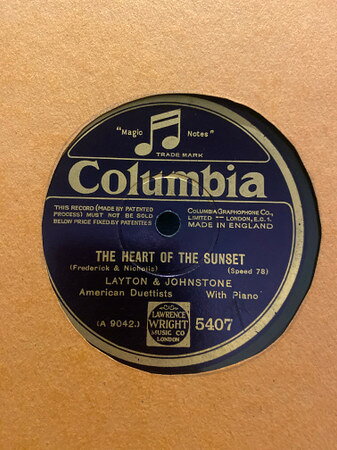 ・アーティスト Layton & Johnstone ・タイトル The Heart Of The Sunset / Thats The Good Old Sunny South ・レーベル・型番 COLUMBIA 5407 ・フォーマット...