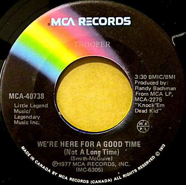 ・アーティスト Trooper ・タイトル We're Here For A Good Time (Not A Long Time) ・レーベル・型番 MCA Records MCA40738 ・フォーマット 7インチレコード ・コンディシ...
