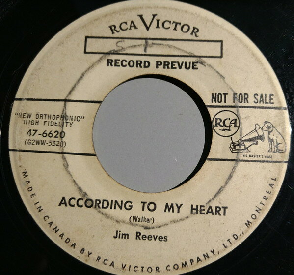 ・アーティスト Jim Reeves / Jim Reeves & Carol Johnson ・タイトル According To My Heart ・レーベル・型番 RCA Victor 476620PROMO ・フォーマット 7インチ...