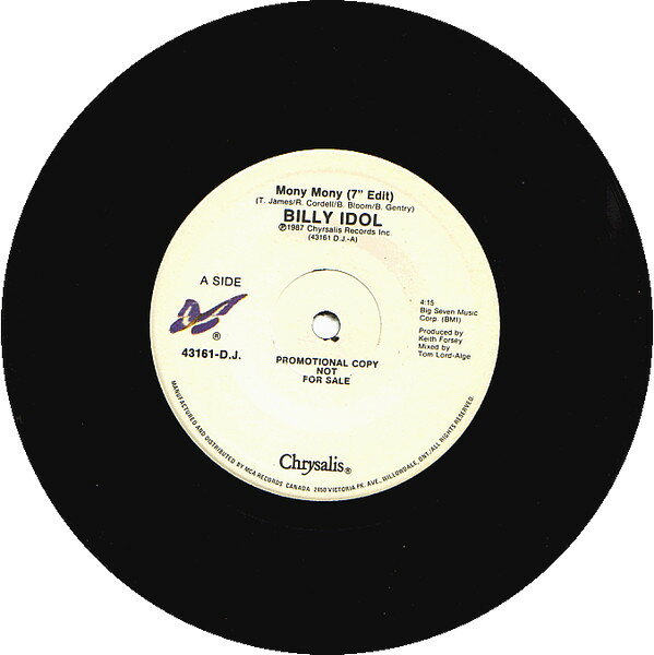 ・アーティスト Billy Idol ・タイトル Mony Mony ・レーベル・型番 Chrysalis 43161DJ ・フォーマット 7インチレコード ・コンディション(盤) 良い (VG+) ・コンディション(ジャケット) プレイン...