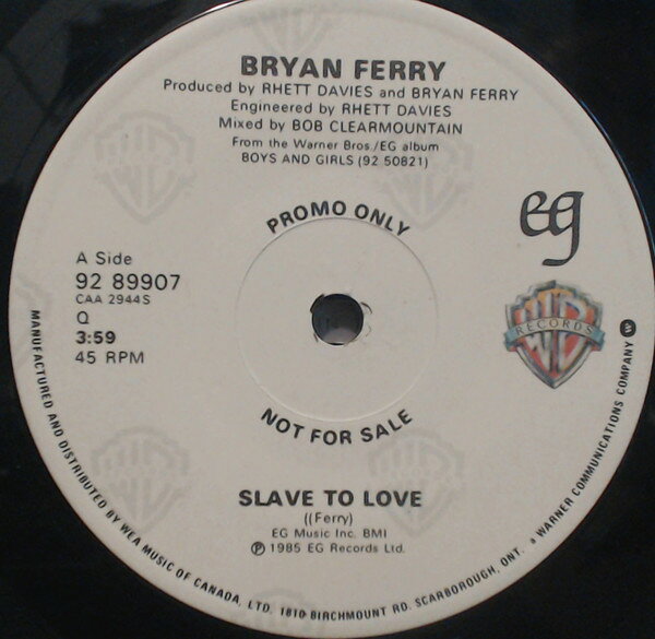 ・アーティスト Bryan Ferry ・タイトル Slave To Love ・レーベル・型番 Warner Bros. Records 9289907PROMO ・フォーマット 7インチレコード ・コンディション(盤) 良い (VG+)...
