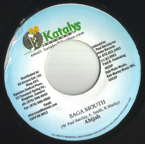 ・アーティスト Abijah ・タイトル Baga Mouth ・レーベル・型番 Katalys Records KK0012 ・フォーマット 7インチレコード ・コンディション(盤) 非常に良い(EX) ・コンディション(ジャケット) ・...
