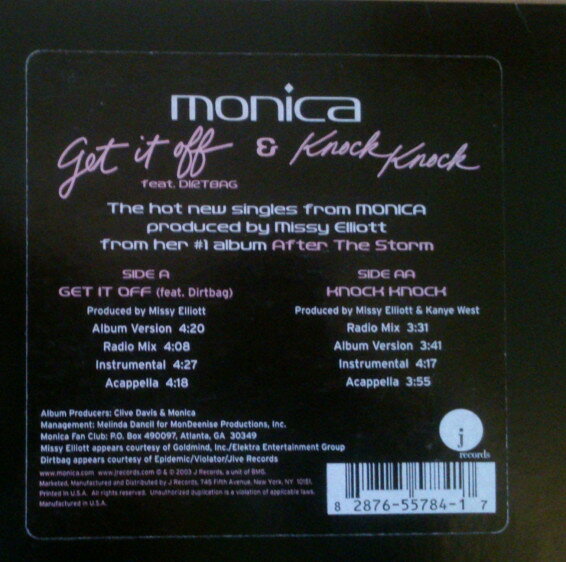 ・アーティスト Monica, Dirtbag ・タイトル Get It Off / Knock Knock ・レーベル・型番 J Records 82876557841 ・フォーマット 12インチレコード ・コンディション(盤) 良い (...