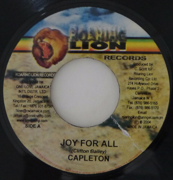 ・アーティスト Capleton / Prophecy Band ・タイトル Joy For All / Gal Gone Riddim ・レーベル・型番 Roaring Lion Records NONE ・フォーマット 7インチレコード...