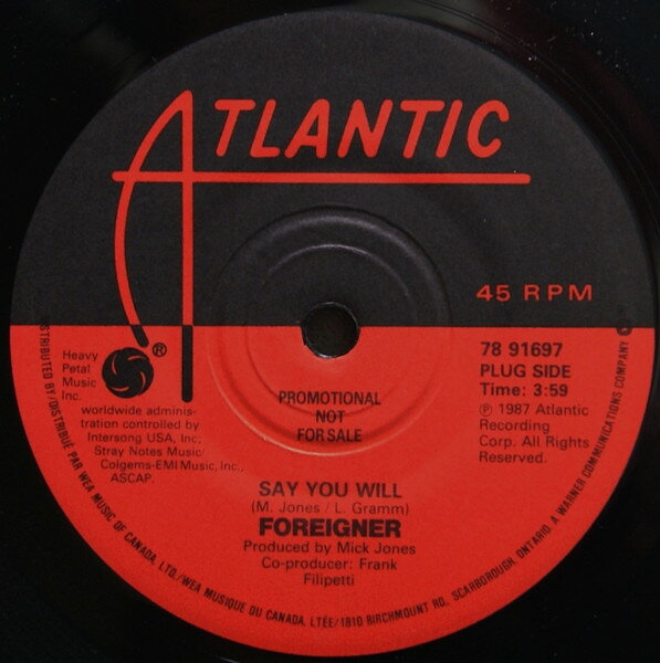 ・アーティスト Foreigner ・タイトル Say You Will / A Night To Remember ・レーベル・型番 Atlantic 7891697PROMO ・フォーマット 7インチレコード ・コンディション(盤) 良...