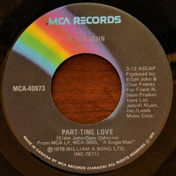 ・アーティスト Elton John ・タイトル Part-Time Love / I Cry At Night ・レーベル・型番 MCA Records MCA40973 ・フォーマット 7インチレコード ・コンディション(盤) 良い (...