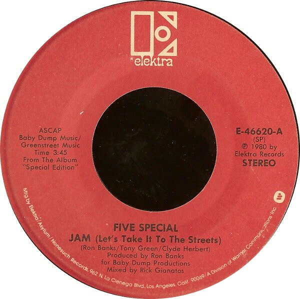 ・アーティスト Five Special ・タイトル Jam (Let's Take It To The Streets) / Had You A Lover (But You Let Her Go) ・レーベル・型番 Elektra E4...