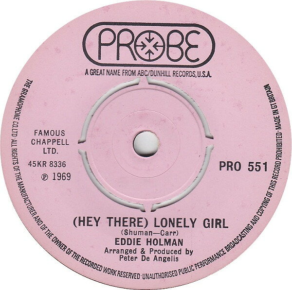 ・アーティスト Eddie Holman ・タイトル Hey There Lonely Girl ・レーベル・型番 Probe PRO551 ・フォーマット 7インチレコード ・コンディション(盤) 可 (VG) ・コンディション(ジャケッ...