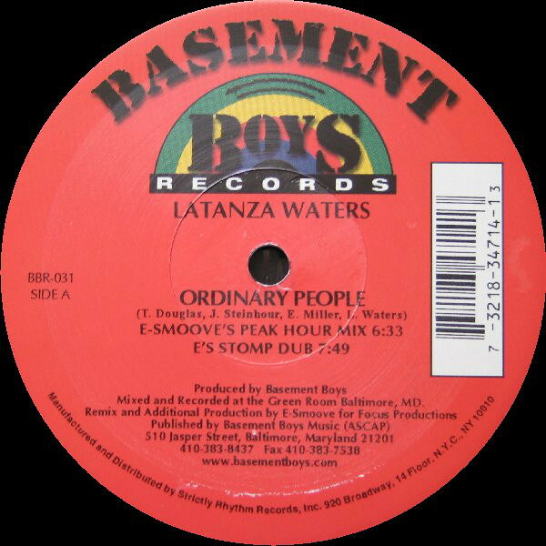 ・アーティスト Latanza Waters ・タイトル Ordinary People ・レーベル・型番 Basement Boys Records BBR031 ・フォーマット 12インチレコード ・コンディション(盤) 良い (VG+...