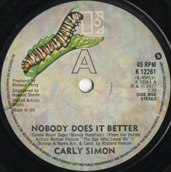 ・アーティスト Carly Simon ・タイトル Nobody Does It Better ・レーベル・型番 Elektra K12261 ・フォーマット 7インチレコード ・コンディション(盤) 良い (VG+) ・コンディション(ジ...