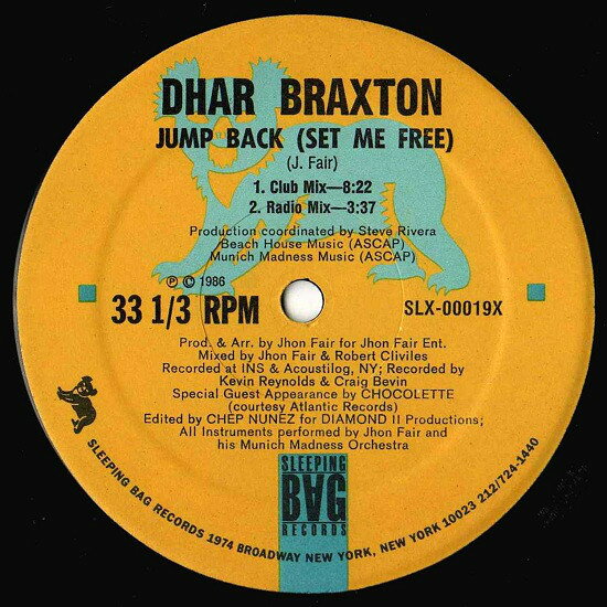 ・アーティスト Dhar Braxton ・タイトル Jump Back (Set Me Free) ・レーベル・型番 Sleeping Bag Records SLX00019X ・フォーマット 12インチレコード ・コンディション(盤)...
