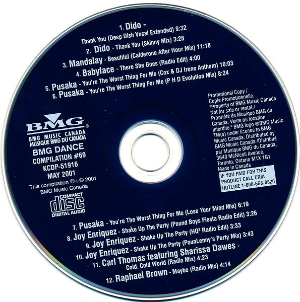 ・アーティスト Various ・タイトル Bmg Dance Compilation #69 ・レーベル・型番 BMG Music Canada KCDP51916 ・フォーマット CD ・コンディション(盤) 良い (VG+) ・コンデ...