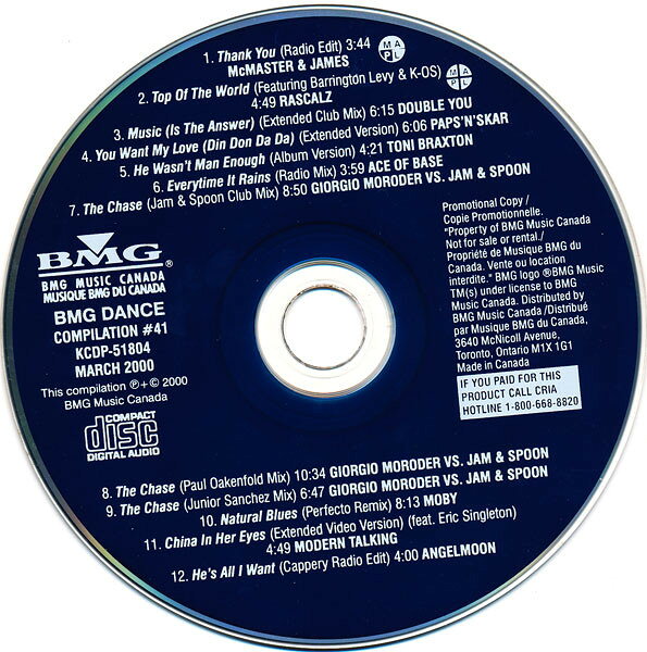 ・アーティスト Various ・タイトル Bmg Dance Compilation #41 ・レーベル・型番 BMG Music Canada KCDP51804 ・フォーマット CD ・コンディション(盤) 良い (VG+) ・コンデ...