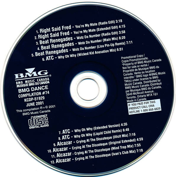 ・アーティスト Various ・タイトル Bmg Dance Compilation #74 ・レーベル・型番 BMG Music Canada KCDP51929 ・フォーマット CD ・コンディション(盤) 良い (VG+) ・コンデ...
