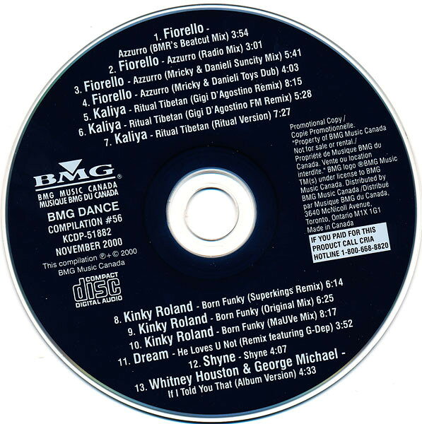 ・アーティスト Various ・タイトル Bmg Dance Compilation #56 ・レーベル・型番 BMG Music Canada KCDP51882 ・フォーマット CD ・コンディション(盤) ほぼ新品 (M-) ・コン...
