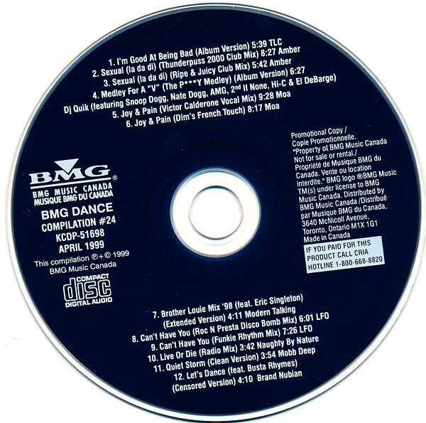 ・アーティスト Various ・タイトル Bmg Dance Compilation #24 ・レーベル・型番 BMG Music Canada KCDP51698 ・フォーマット CD ・コンディション(盤) 良い (VG+) ・コンデ...