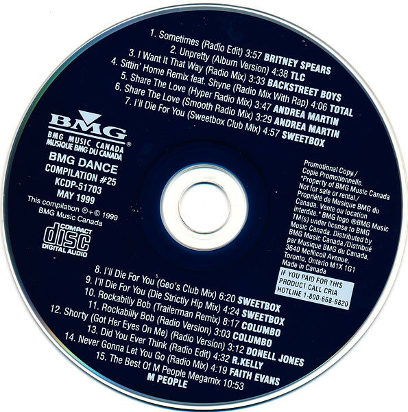 ・アーティスト Various ・タイトル Bmg Dance Compilation #25 ・レーベル・型番 BMG Music Canada KCDP51703 ・フォーマット CD ・コンディション(盤) 良い (VG+) ・コンデ...