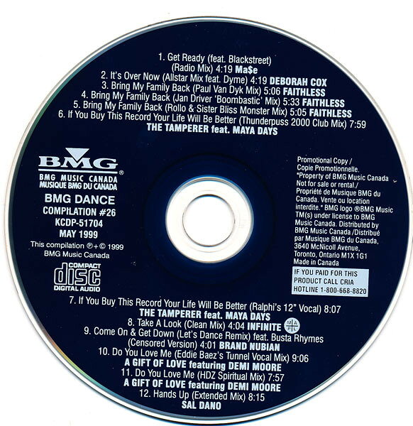 ・アーティスト Various ・タイトル Bmg Dance Compilation #26 (May 1999) ・レーベル・型番 BMG Music Canada KCDP51704 ・フォーマット CD ・コンディション(盤) 可 ...