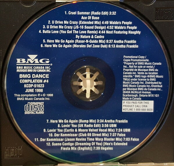 ・アーティスト Various ・タイトル Bmg Dance Compilation #4 ・レーベル・型番 BMG Music Canada KCDP51623 ・フォーマット CD ・コンディション(盤) 良い (VG+) ・コンディ...
