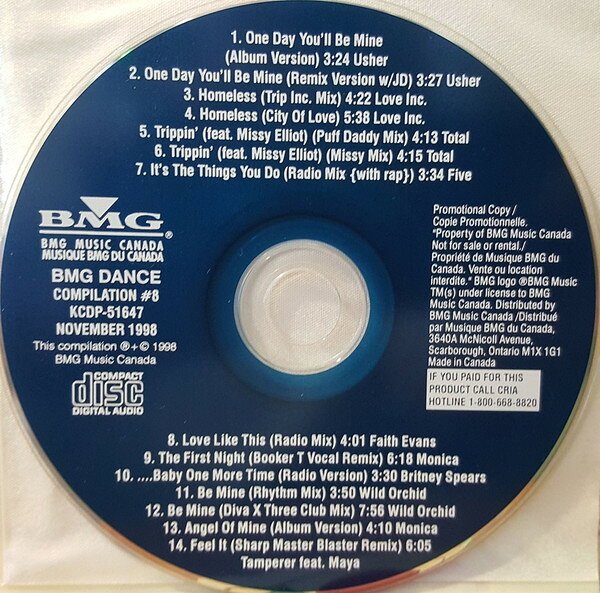 ・アーティスト Various ・タイトル Bmg Dance Compilation #8 ・レーベル・型番 BMG Music Canada KCDP51647 ・フォーマット CD ・コンディション(盤) 良い (VG+) ・コンディ...