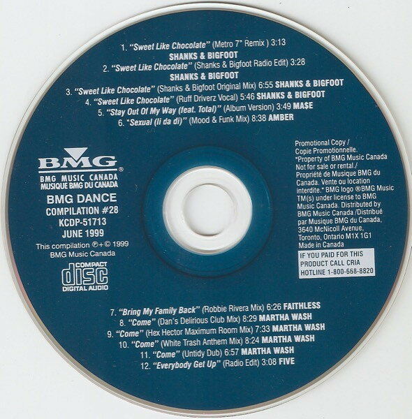 ・アーティスト Various ・タイトル Bmg Dance Compilation #28 (June 1999) ・レーベル・型番 BMG Music Canada KCDP51713 ・フォーマット CD ・コンディション(盤) 良...