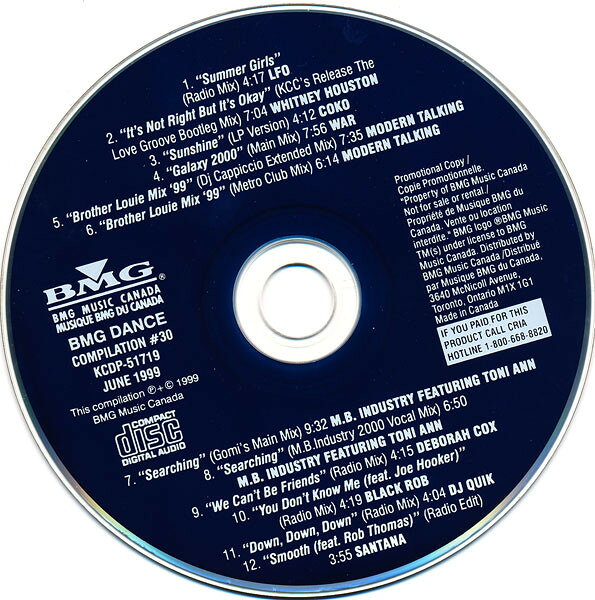 ・アーティスト Various ・タイトル Bmg Dance Compilation #30 ・レーベル・型番 BMG Music Canada KCDP51719 ・フォーマット CD ・コンディション(盤) 可 (VG) ・コンディシ...