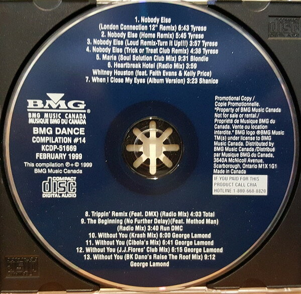 ・アーティスト Various ・タイトル Bmg Dance Compilation #14 ・レーベル・型番 BMG Music Canada KCDP51669 ・フォーマット CD ・コンディション(盤) 良い (VG+) ・コンデ...