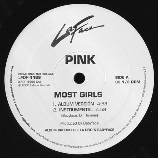・アーティスト P!NK ・タイトル Most Girls ・レーベル・型番 LaFace Records LFDP4469 ・フォーマット 12インチレコード ・コンディション(盤) 良い (VG+) ・コンディション(ジャケット) プレ...