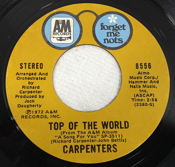・アーティスト Carpenters ・タイトル Goodbye To Love / Top Of The World ・レーベル・型番 A&M Records 8556 ・フォーマット 7インチレコード ・コンディション(盤) 可 (VG...