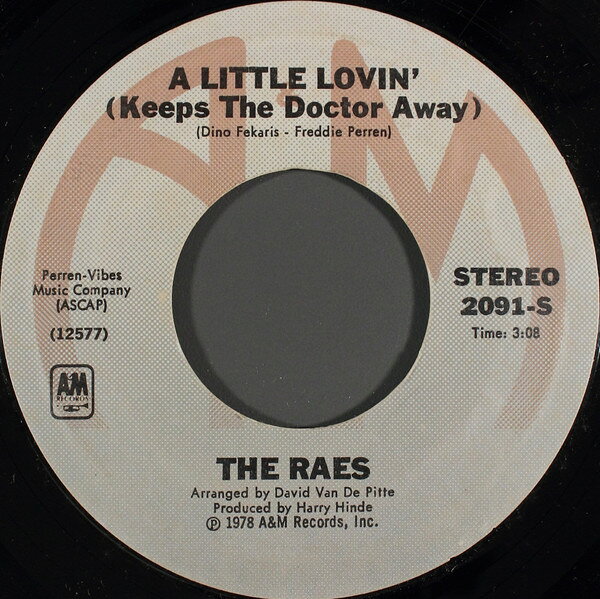 ・アーティスト Raes ・タイトル A Little Lovin' (Keeps The Doctor Away) / To Love Somebody ・レーベル・型番 A&M Records 2091 ・フォーマット 7インチレコード...