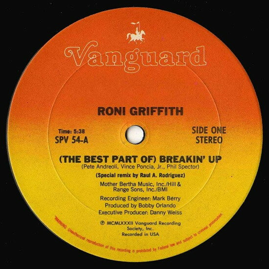 ・アーティスト Roni Griffith ・タイトル (The Best Part Of) Breakin' Up ・レーベル・型番 VANGUARD SPV54 ・フォーマット 12インチレコード ・コンディション(盤) 良い (VG+...
